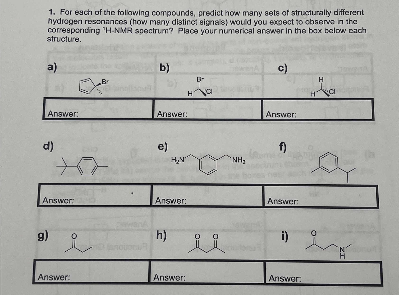 For each of the following compounds, predict how many | Chegg.com