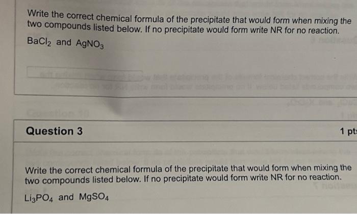Solved Write the correct chemical formula of the precipitate | Chegg.com