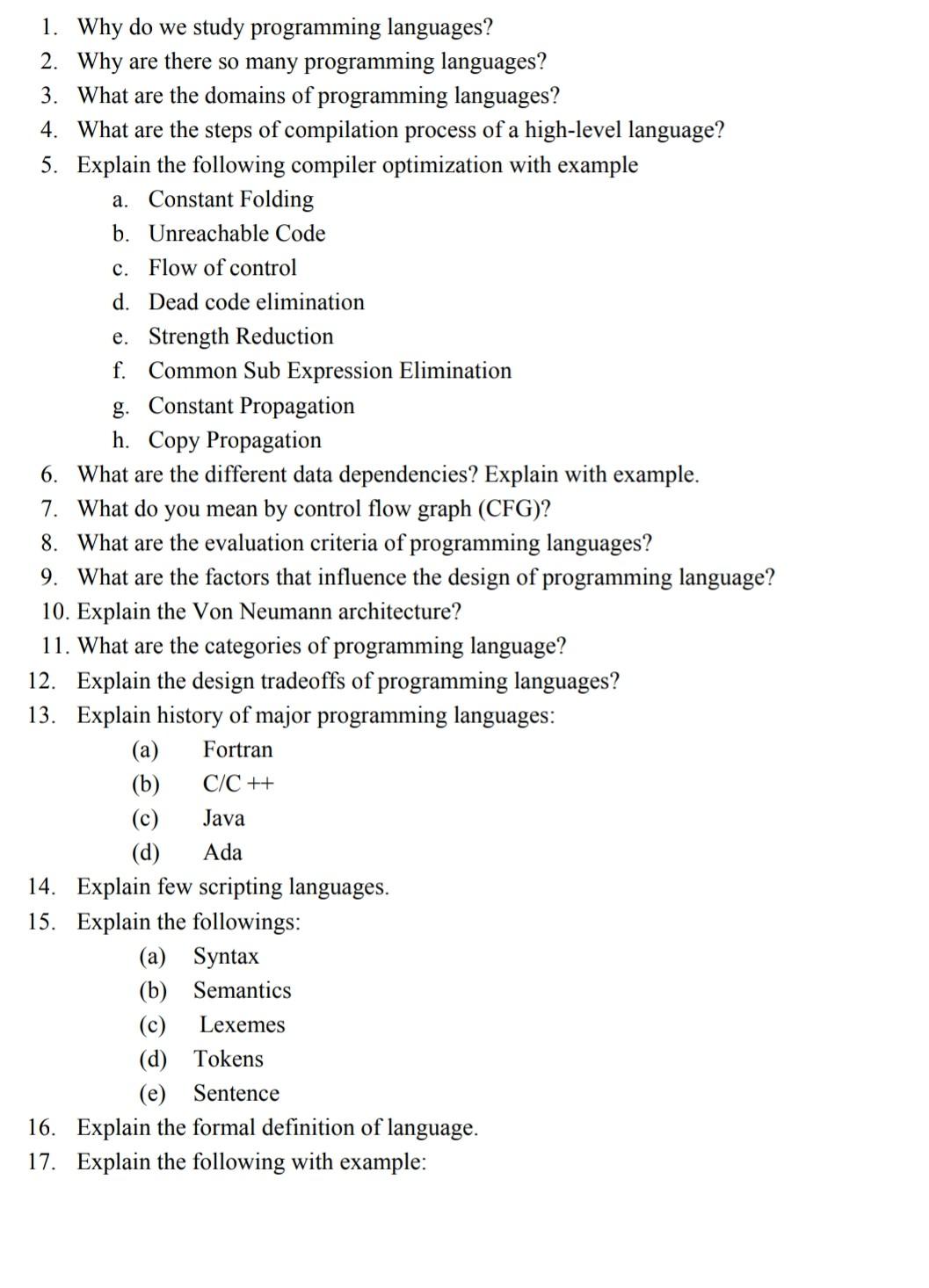 Solved 1. Why do we study programming languages? 2. Why are | Chegg.com