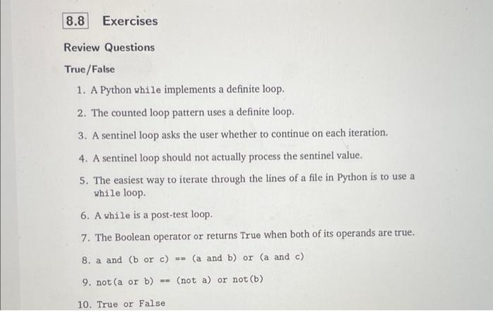 Solved 8.8 Exercises Review Questions True/False 1. A Python | Chegg.com