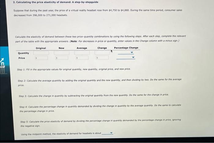 Solved 2. Calculating the price elasticity of demand: A | Chegg.com