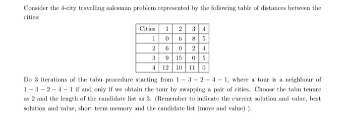 Consider the 4-city travelling salesman problem | Chegg.com
