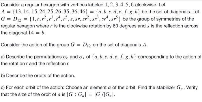Consider a regular hexagon with vertices labeled | Chegg.com
