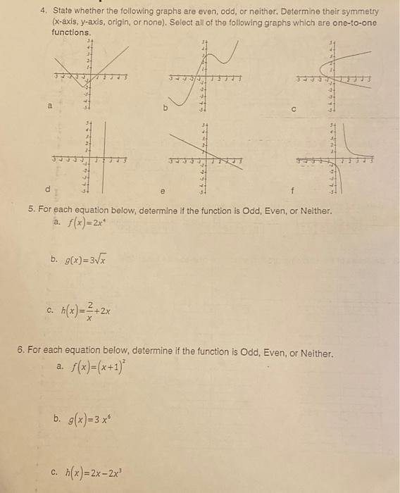 Solved 4. State whether the following graphs are even, odd, | Chegg.com