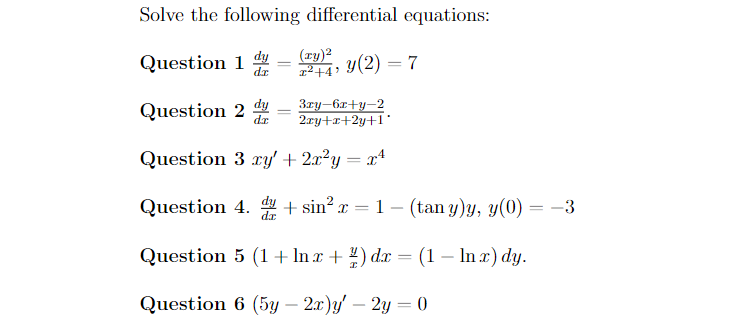 Solved SOLVE DIFFERENTIAL EQUATION. PLEASE SOLVE #4. ﻿NOT 1, | Chegg.com