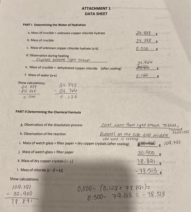 Solved nobenimson clumat lastlama ATTACHMENT 1 DATA SHEET 8 | Chegg.com
