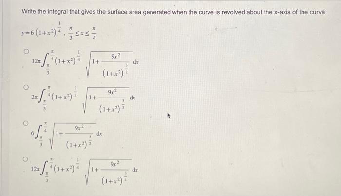 Solved Write the integral that gives the surface area | Chegg.com