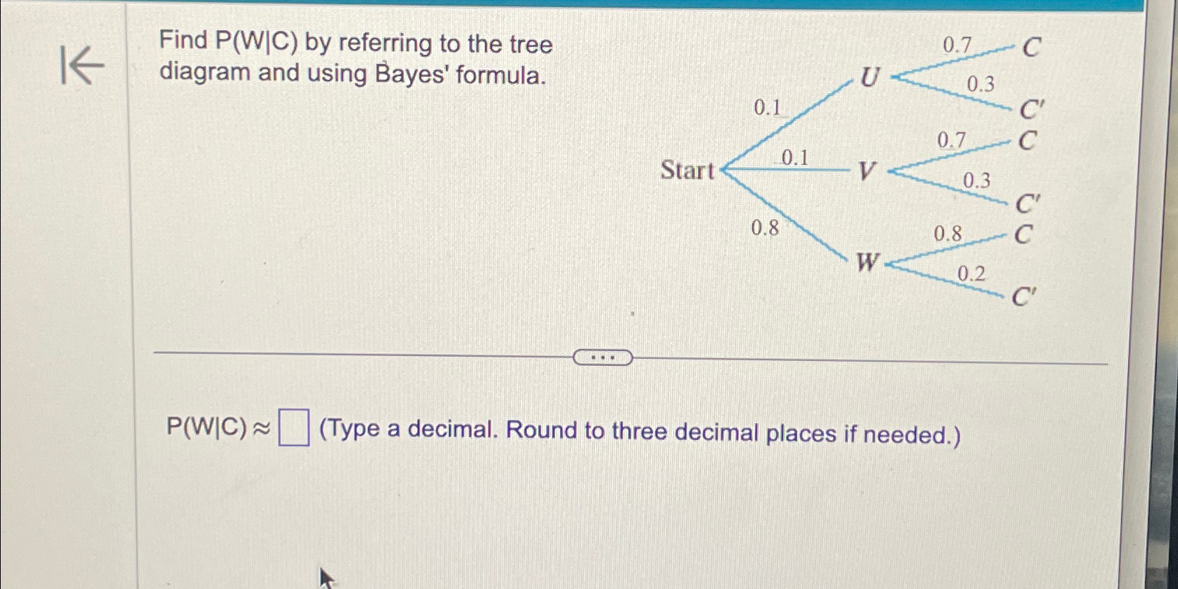 Solved Find P(W|C) ﻿by referring to the tree diagram and | Chegg.com