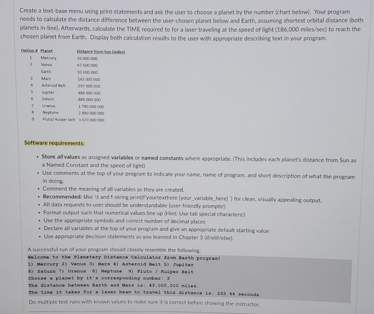 Solved Create a text-base menu using print statements and | Chegg.com
