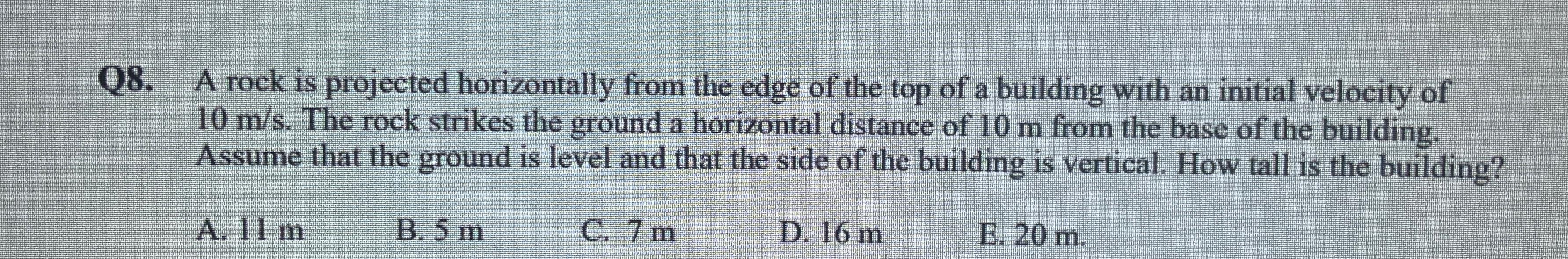 Solved Q8. ﻿A rock is projected horizontally from the edge | Chegg.com