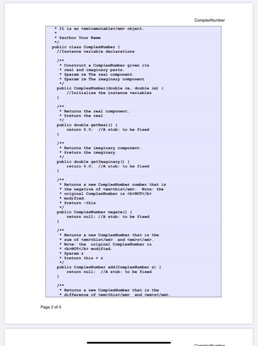 ComplexNumber coe318 Lab 2 ComplexNumber objects | Chegg.com