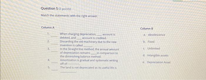 Solved Match the statements with the right answer. Column A | Chegg.com