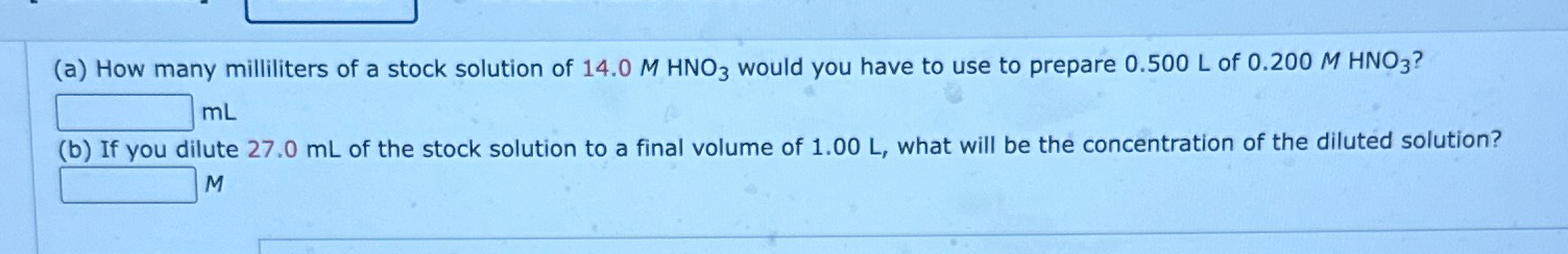 Solved (a) ﻿How many milliliters of a stock solution of | Chegg.com