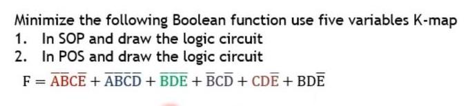 Solved Minimize The Following Boolean Function Use Five