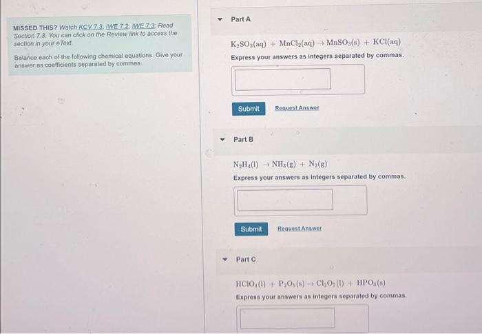 Solved MISSED THIS? Watch KCV 73. WE 7.2. WE 7.3. Read | Chegg.com
