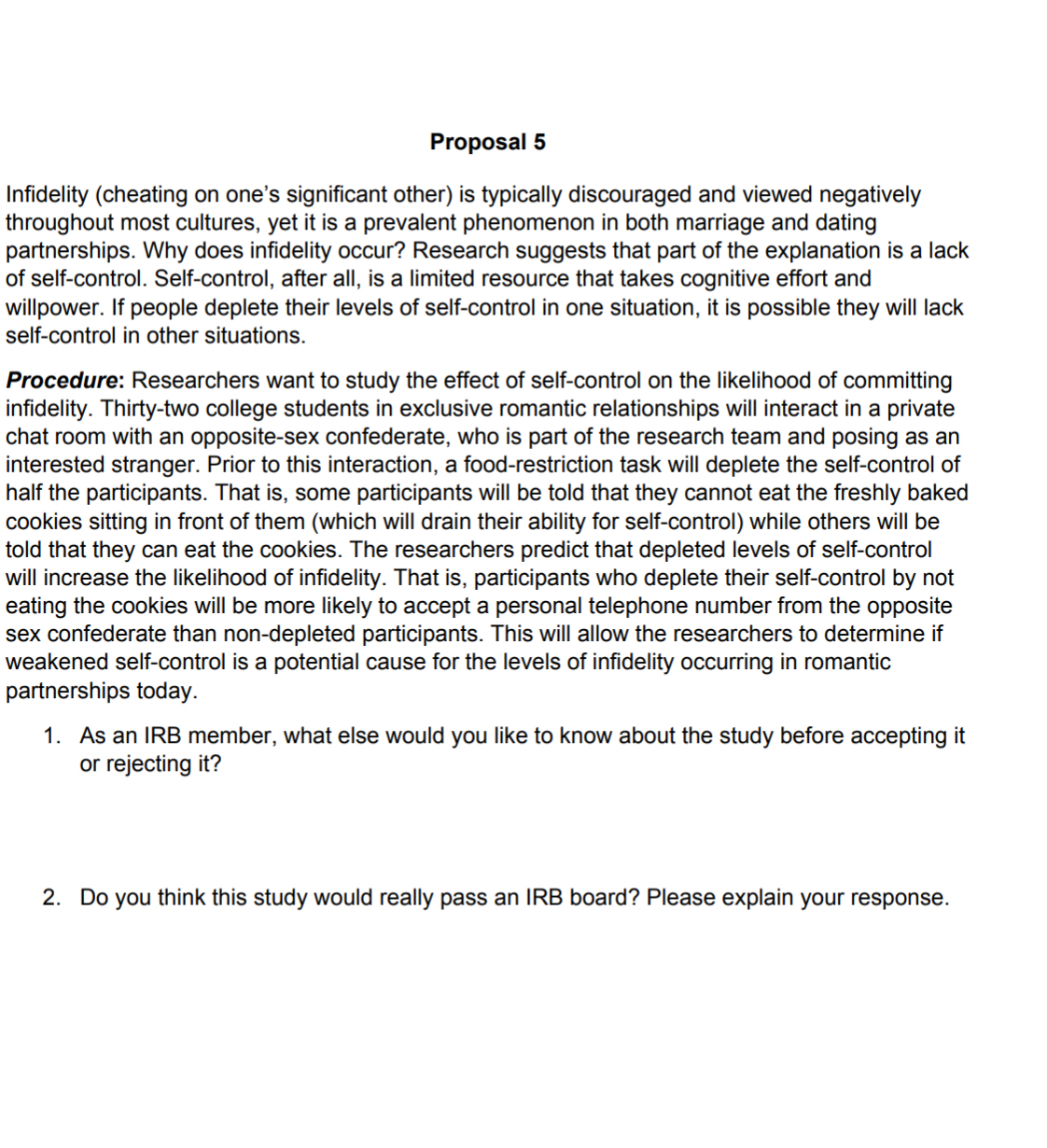 Solved Proposal 5Infidelity (cheating on one's significant | Chegg.com