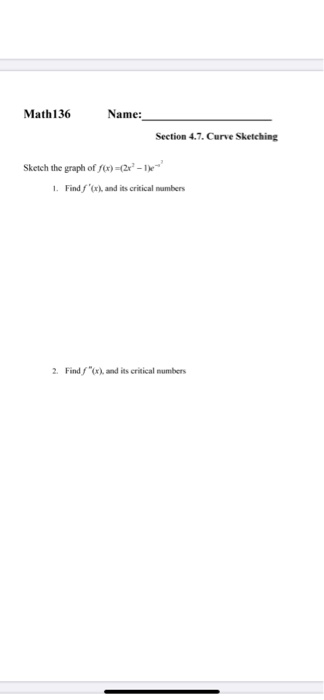 Math 1.36 Name: Slash of ww Math 136 Name: | Chegg.com