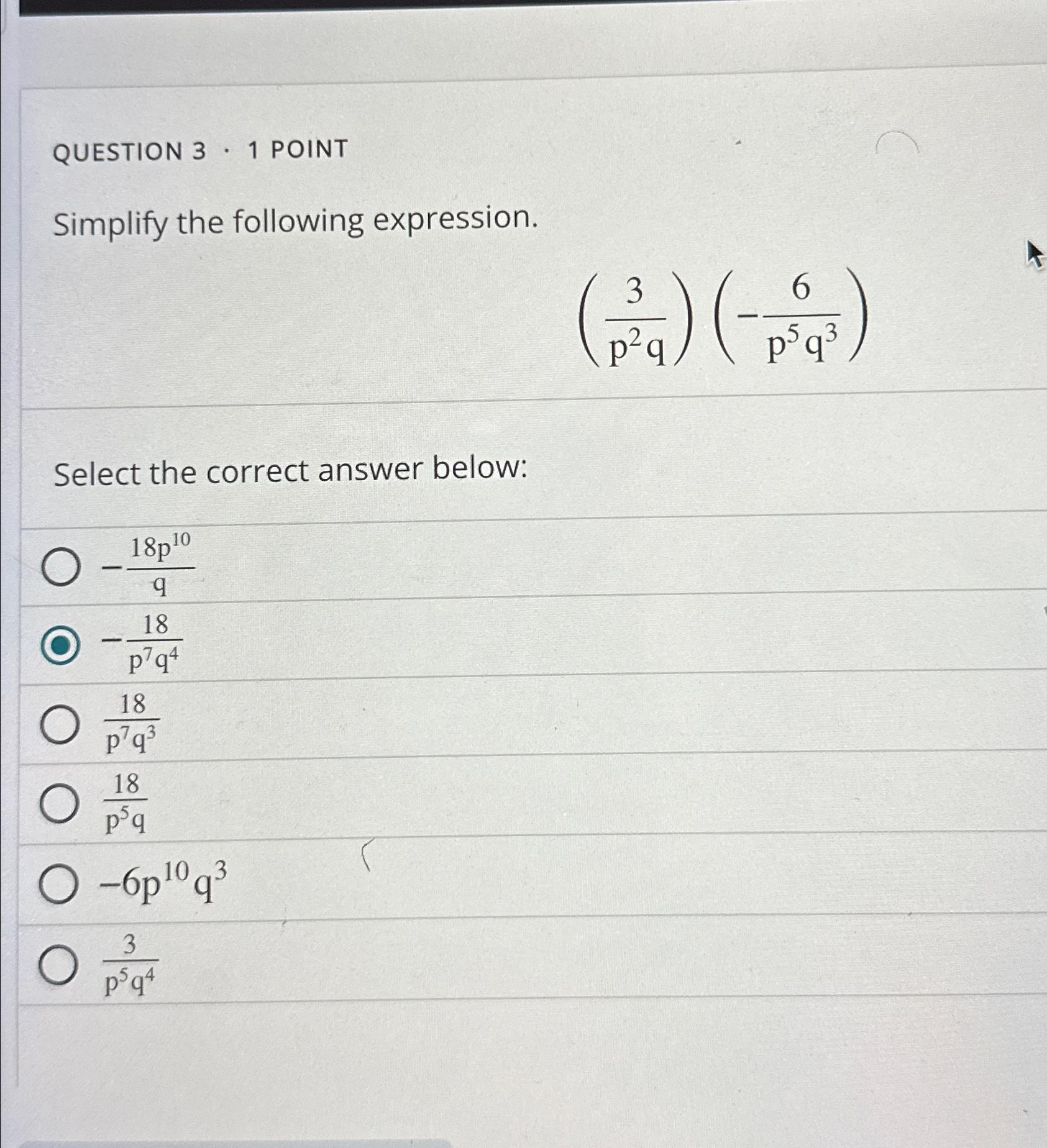 Solved QUESTION 3 - 1 ﻿POINTSimplify the following | Chegg.com
