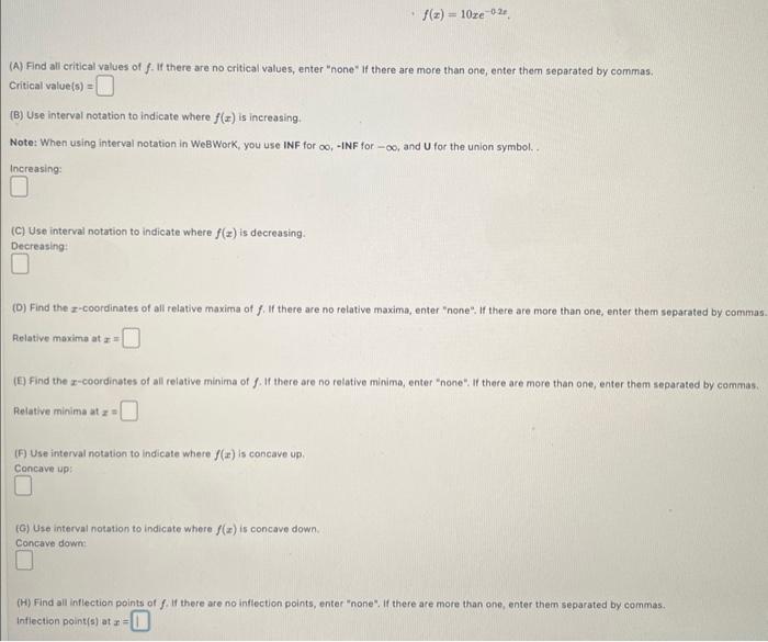 Solved f(x)=10xe−0.2x (A) Find all critical values of f. If | Chegg.com
