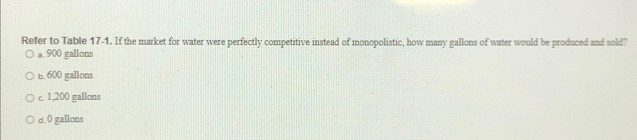 Solved Refer to Table 17-1. ﻿If the market for water were | Chegg.com