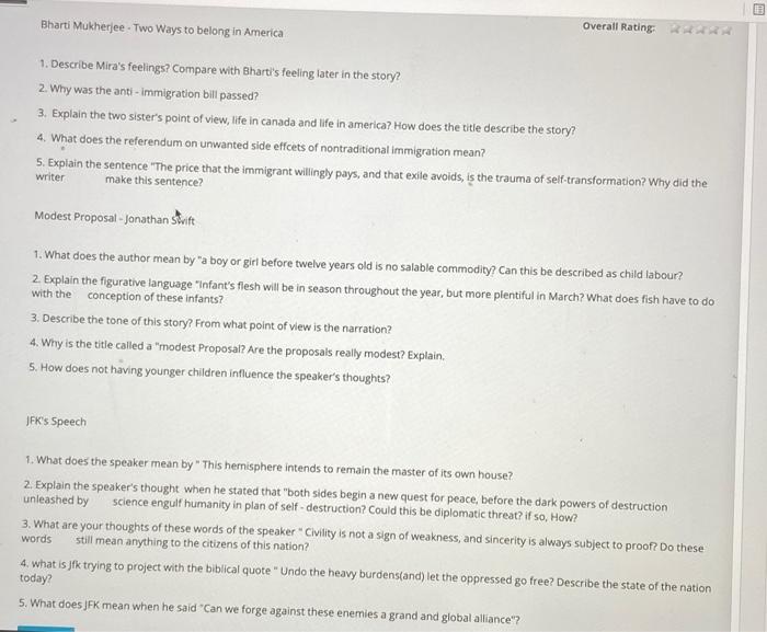 Bharti Mukherjee - Two Ways to belong in America | Chegg.com