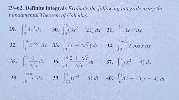 Solved 29-62. Definite integrals Evaluate the following | Chegg.com