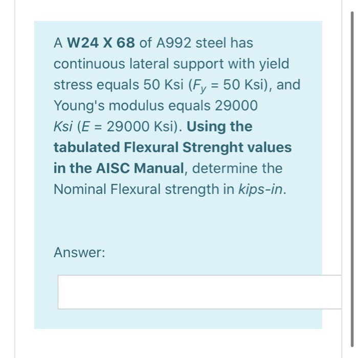 Solved A W24 X 68 of A992 steel has continuous lateral | Chegg.com