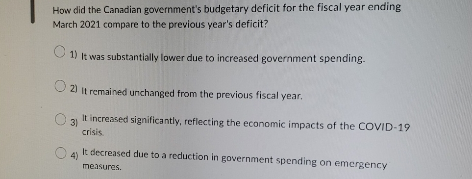 Solved How did the Canadian government's budgetary deficit | Chegg.com