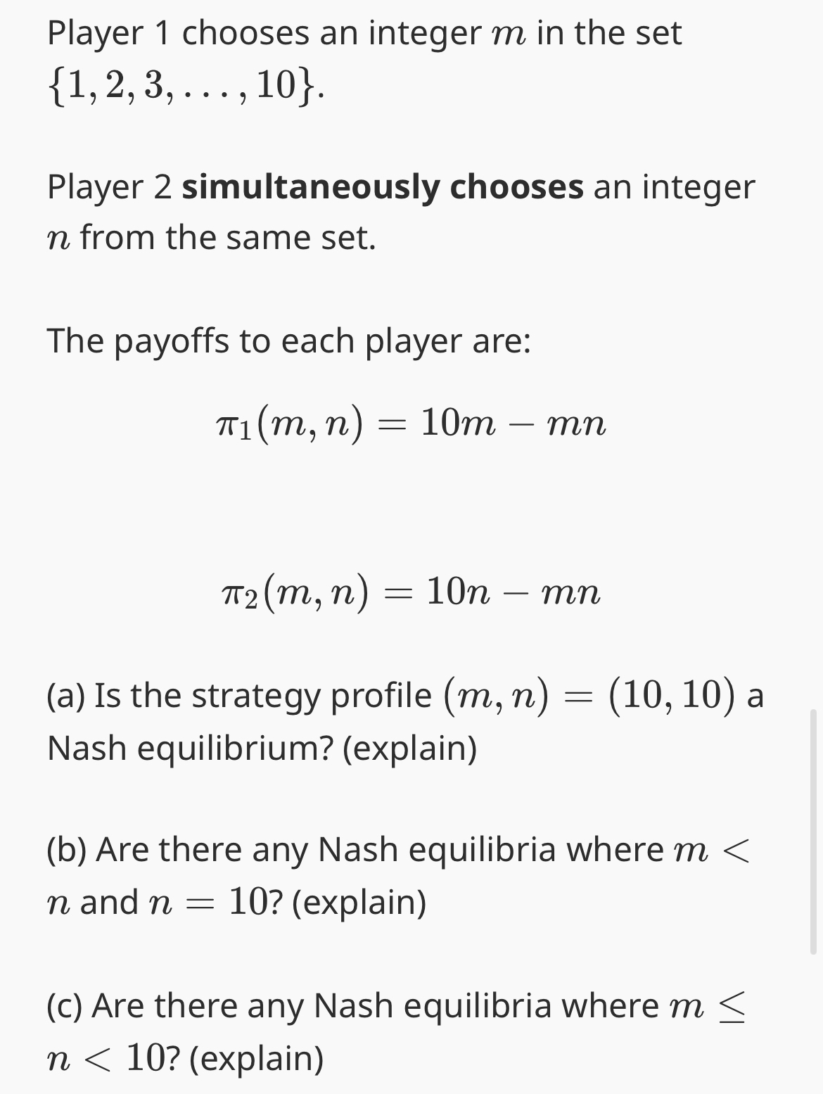 Solved Player 1 ﻿chooses an integer m ﻿in the set | Chegg.com