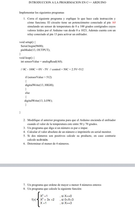 INTRODUCCION A LA PROGRMACION EN CH+ ARDUINO | Chegg.com