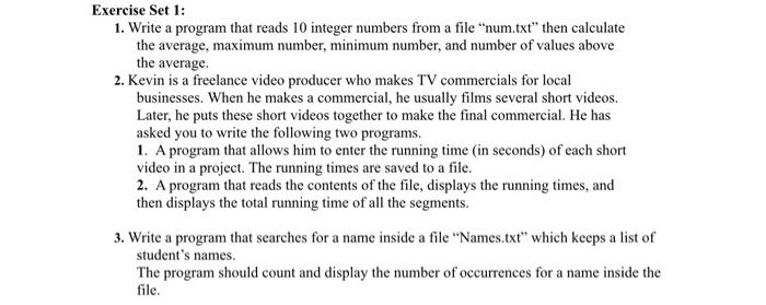 Solved Exercise Set 1: 1. Write a program that reads 10 | Chegg.com