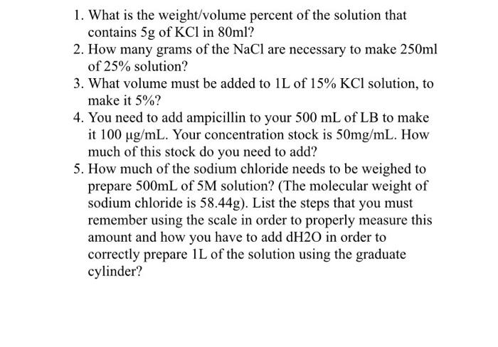 Solved 1. What is the weight/volume percent of the solution | Chegg.com