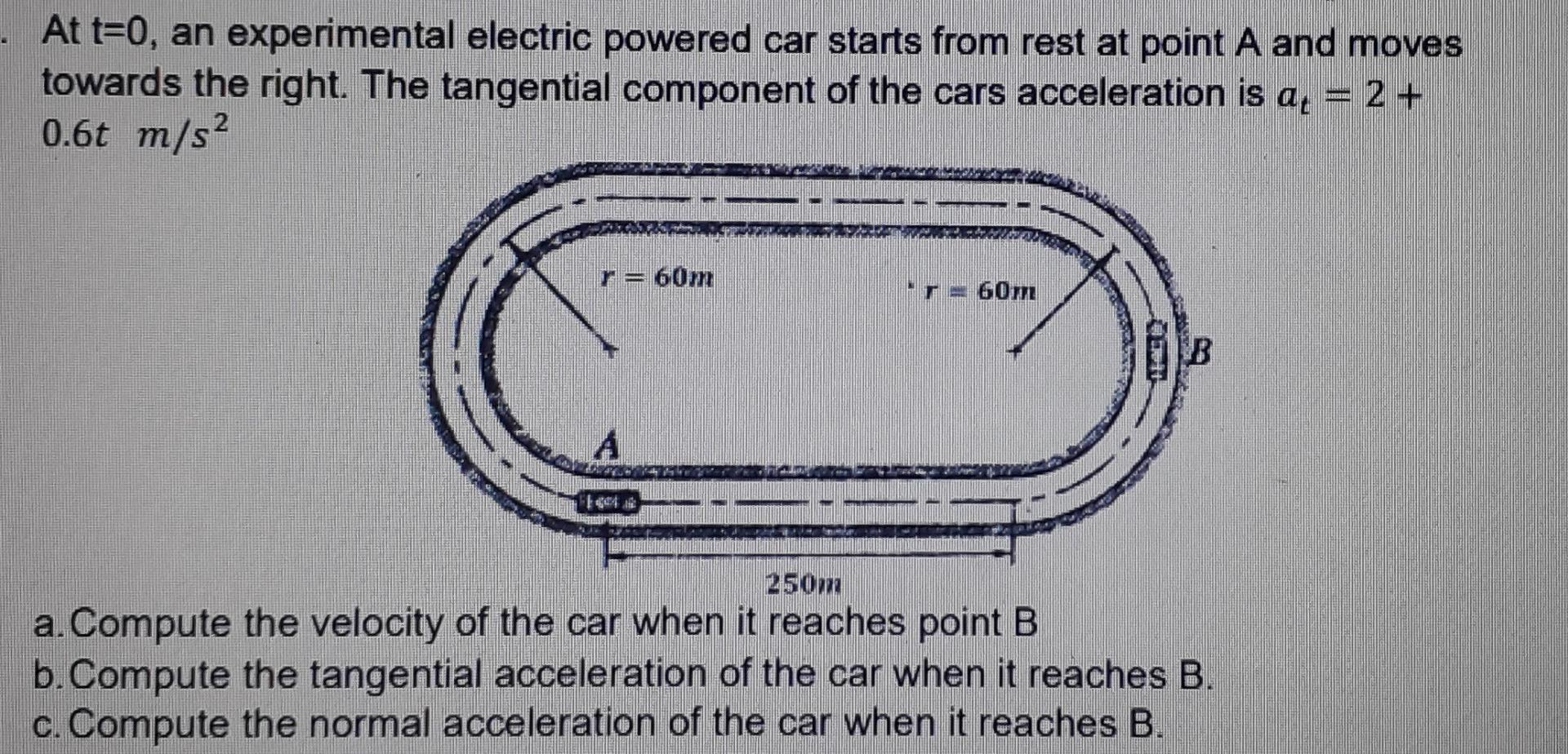Solved At t=0, an experimental electric powered car starts | Chegg.com