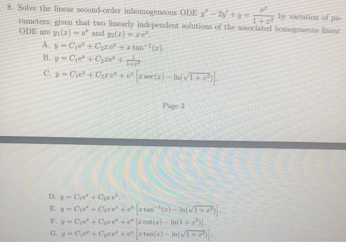 Solved 8. Solve the linear second-order inhomogeneous ODE | Chegg.com