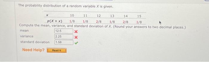 Solved The probability distribution of a random variable X | Chegg.com