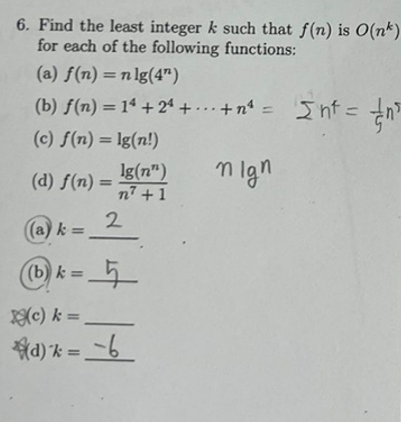 Solved Find the least integer k ﻿such that f(n) ﻿is O(nk)for | Chegg.com