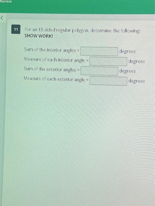 Solved Review 11 For an 18-sided regular polygon, determine | Chegg.com
