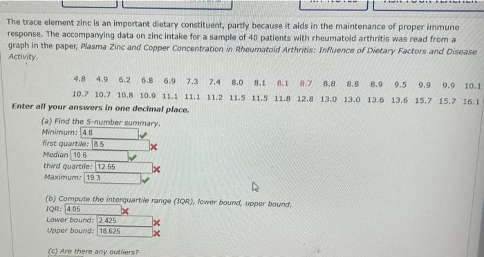 Solved The trace element zinc is an important dietary | Chegg.com