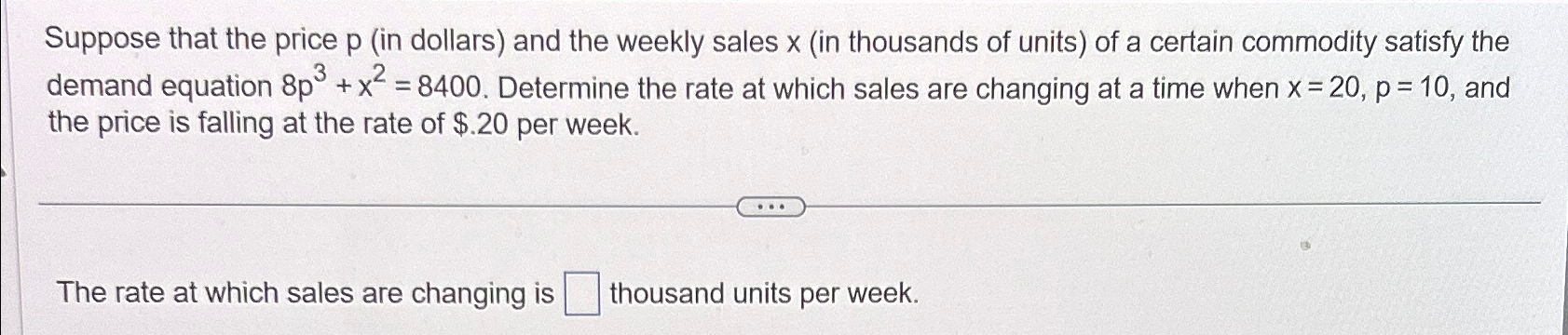 Solved Suppose that the price p (in dollars) ﻿and the weekly | Chegg.com