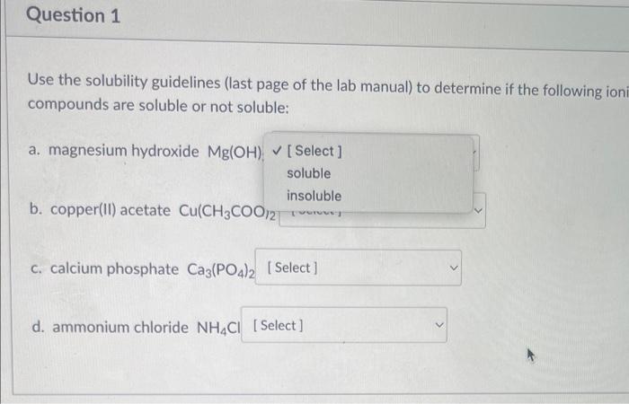 Solved Use the solubility guidelines (last page of the lab | Chegg.com