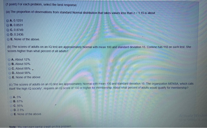 Solved (1 point) For each problem, select the best response. | Chegg.com