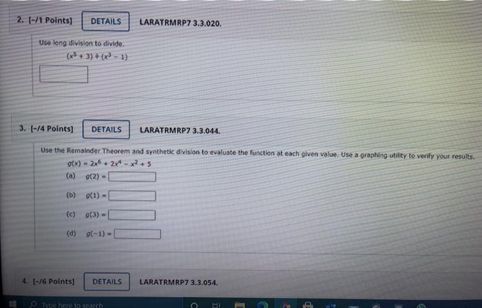 Solved 2. (-/1 points) DETAILS LARATRMRP7 3.3.020. Use long | Chegg.com Solved 2. (-/1 points) DETAILS LARATRMRP7 3.3.020. Use long | Chegg.com