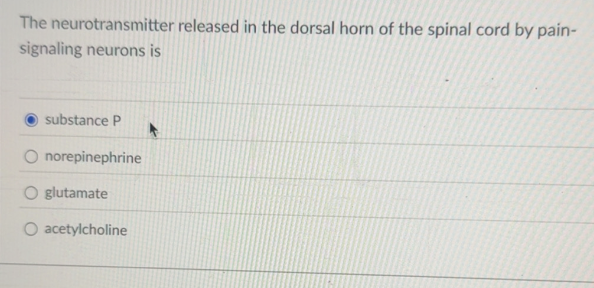 Solved The neurotransmitter released in the dorsal horn of | Chegg.com