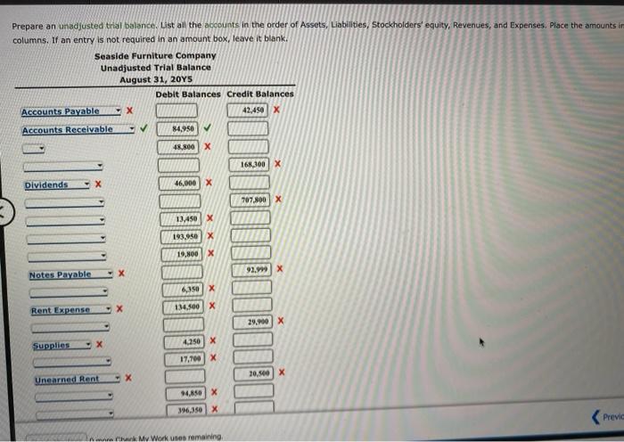 Solved Trial Balance The accounts in the ledger of Seaside | Chegg.com