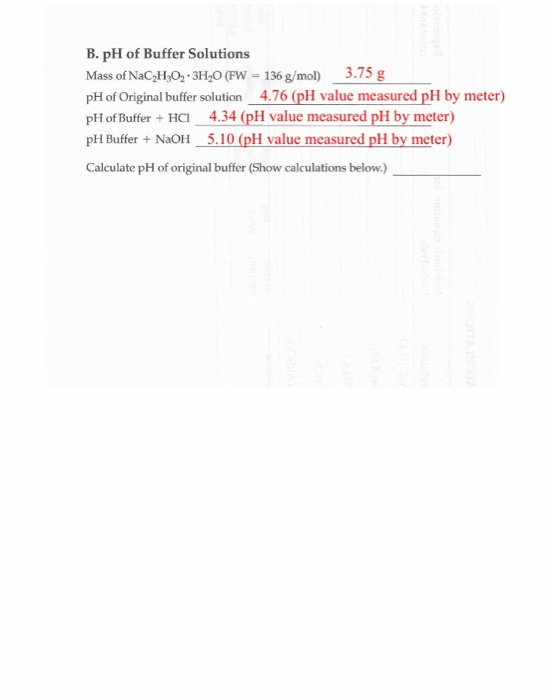 B. pH of Buffer Solutions Mass of NaC2H302-3H,O (FW - | Chegg.com