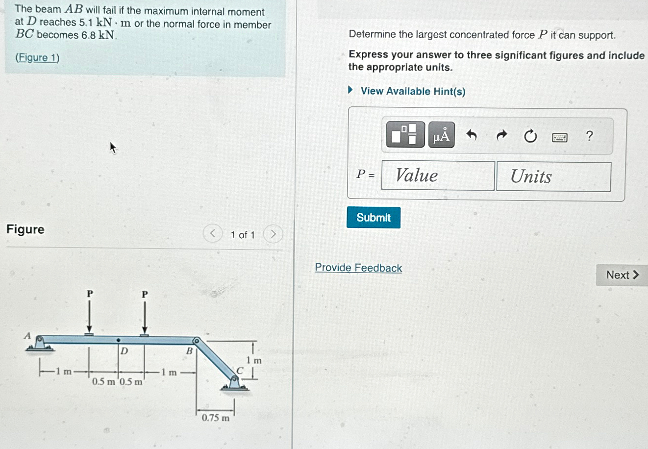 Solved The beam AB will fail if the maximum internal moment | Chegg.com