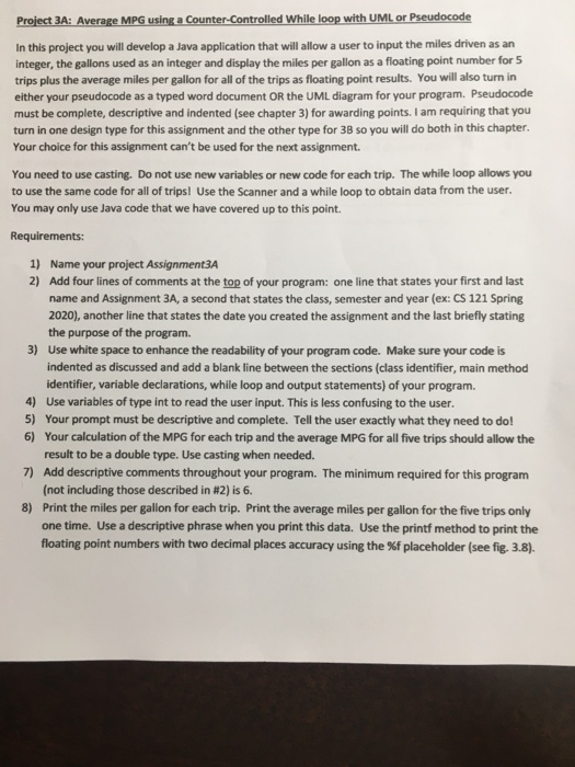 Solved Project 3A: Average MPG using a Counter-Controlled | Chegg.com