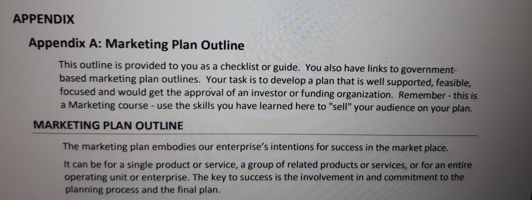 APPENDIX Appendix A: Marketing Plan Outline This | Chegg.com
