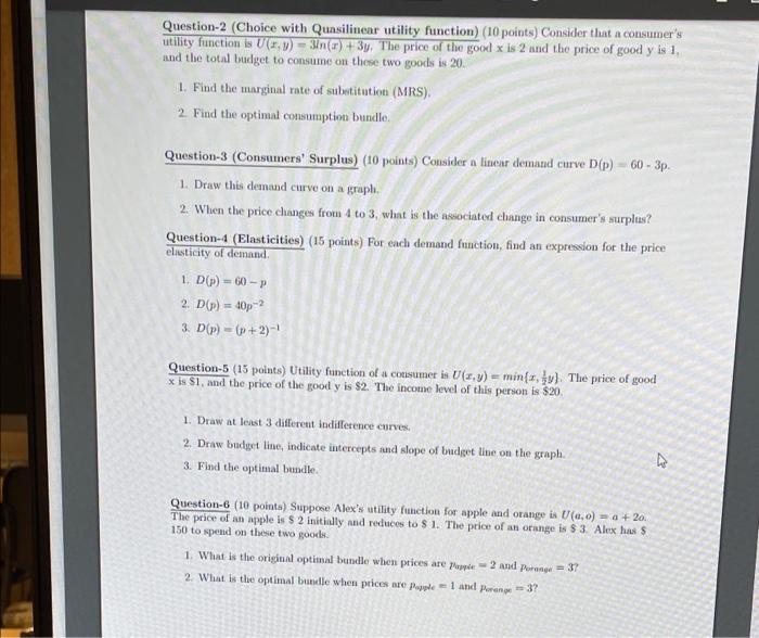 Solved Question-2 (Choice with Quasilinear utility function) | Chegg.com