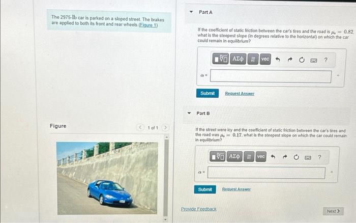 Solved The 2975-Ib car is parked on a sloped street. The | Chegg.com